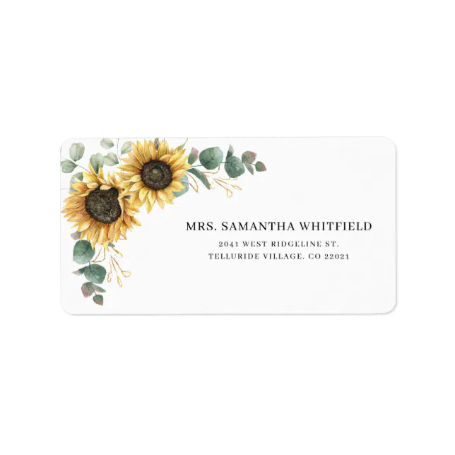 Eucalyptus Sunflower Botanical Modern Address Label | Zazzle