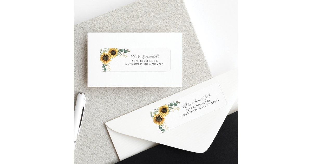 Eucalyptus Sunflower Floral Wedding Return Address Label | Zazzle