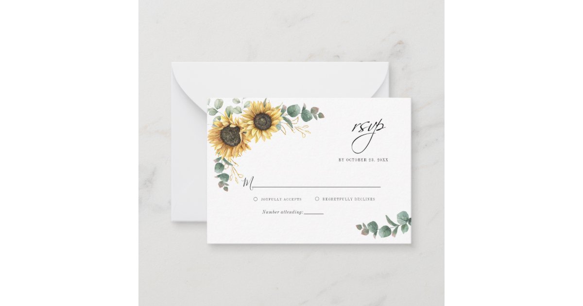 Eucalyptus Sunflower Floral Wedding RSVP Card | Zazzle