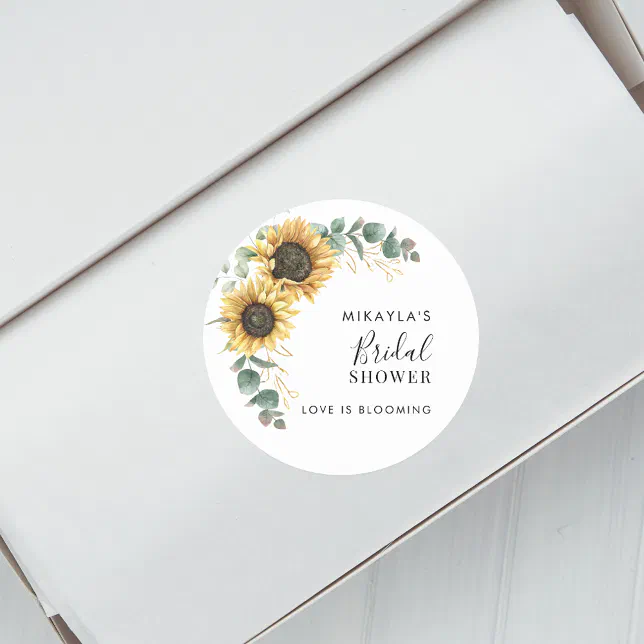 Eucalyptus Sunflower Flowers Bridal Shower Classic Round Sticker | Zazzle