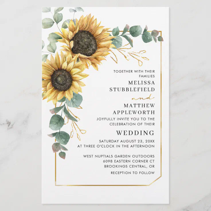 Eucalyptus Sunflower Geometric Wedding Invitation | Zazzle