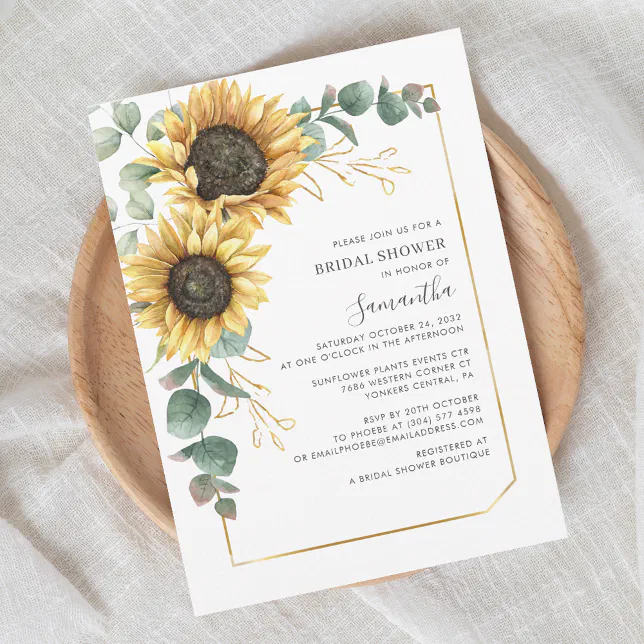 Eucalyptus Sunflower Script Bridal Shower Invitation | Zazzle