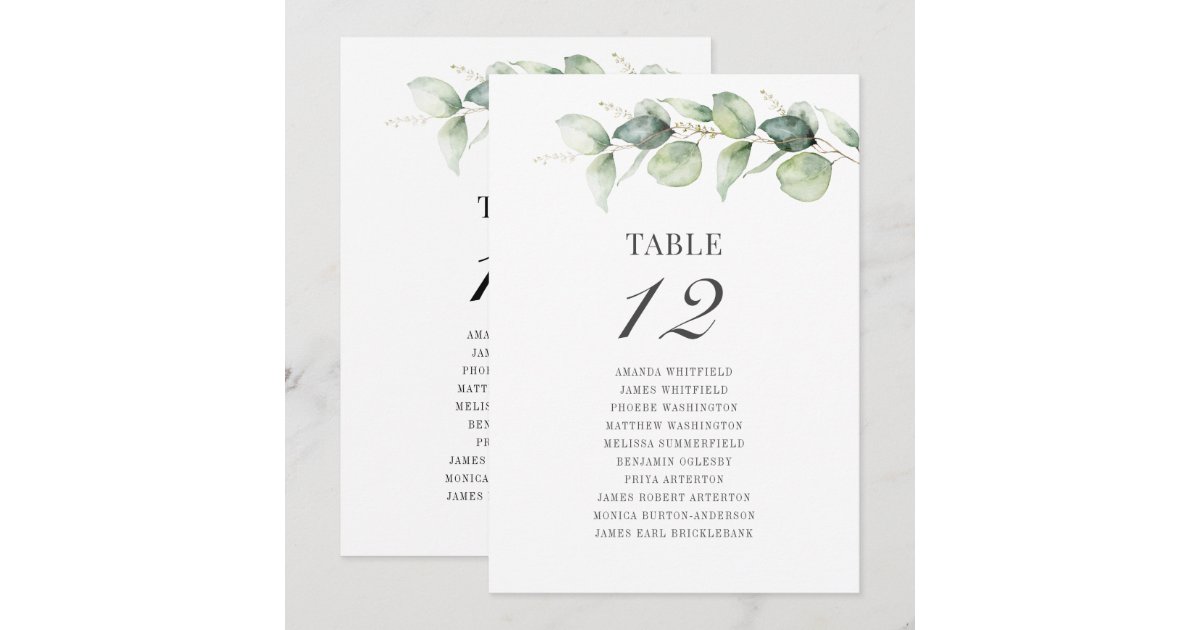 Eucalyptus Table Number 12 Wedding Seating Chart | Zazzle