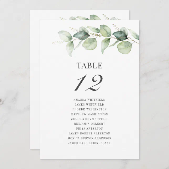Eucalyptus Table Number 12 Wedding Seating Chart | Zazzle