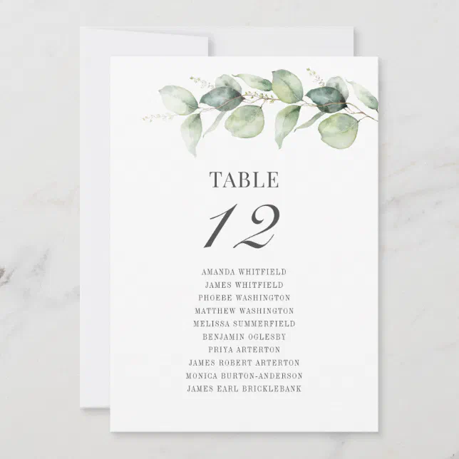 Eucalyptus Table Number Wedding Seating Chart | Zazzle