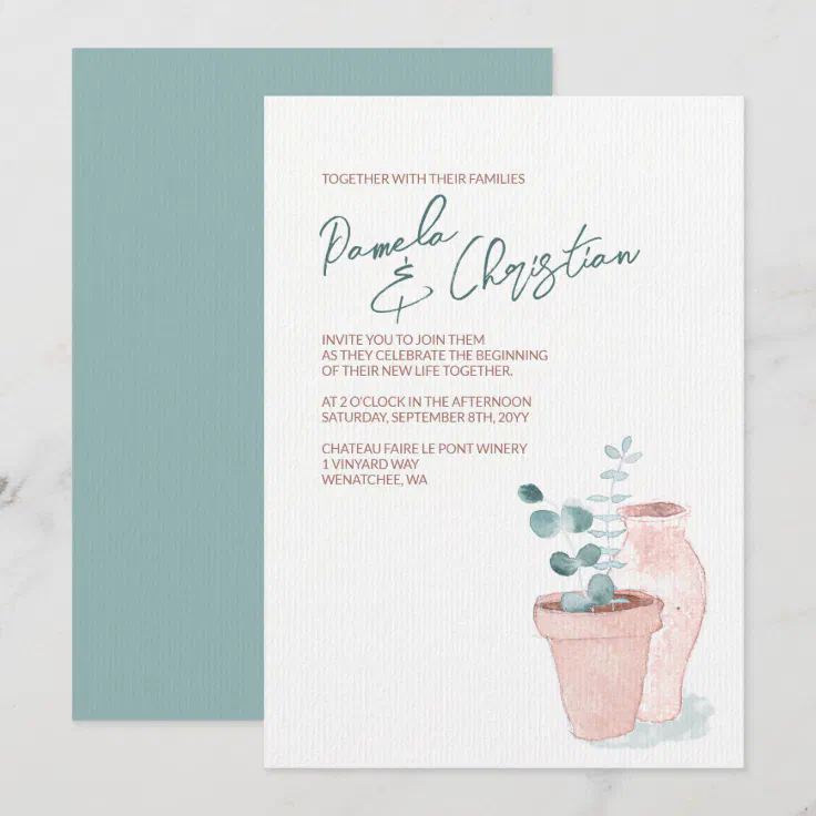 Eucalyptus, Terracotta Pottery Wedding Invitations | Zazzle