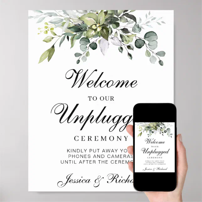 Eucalyptus Unplugged Wedding Welcome Poster Sign | Zazzle