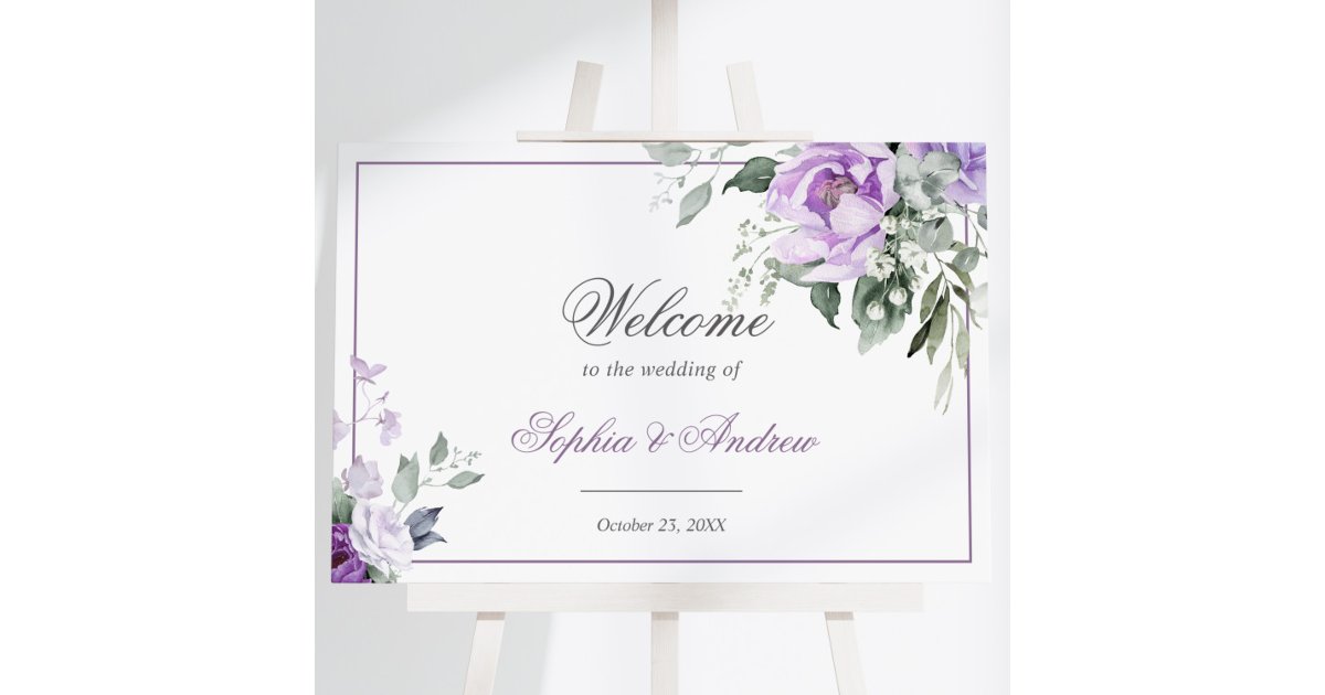 Eucalyptus Violet Flowers Wedding Welcome Sign | Zazzle