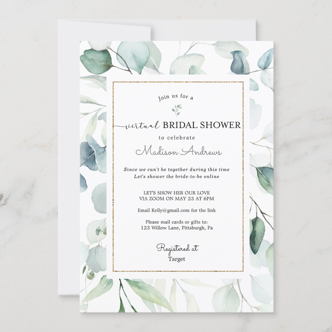 Eucalyptus Virtual Bridal Shower Invitation | Zazzle