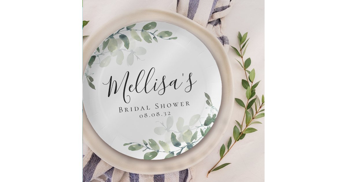 Eucalyptus Watercolor Bridal Shower Paper Plates | Zazzle