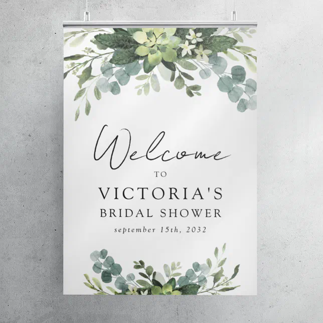 Eucalyptus Watercolor Bridal Shower Welcome Sign | Zazzle