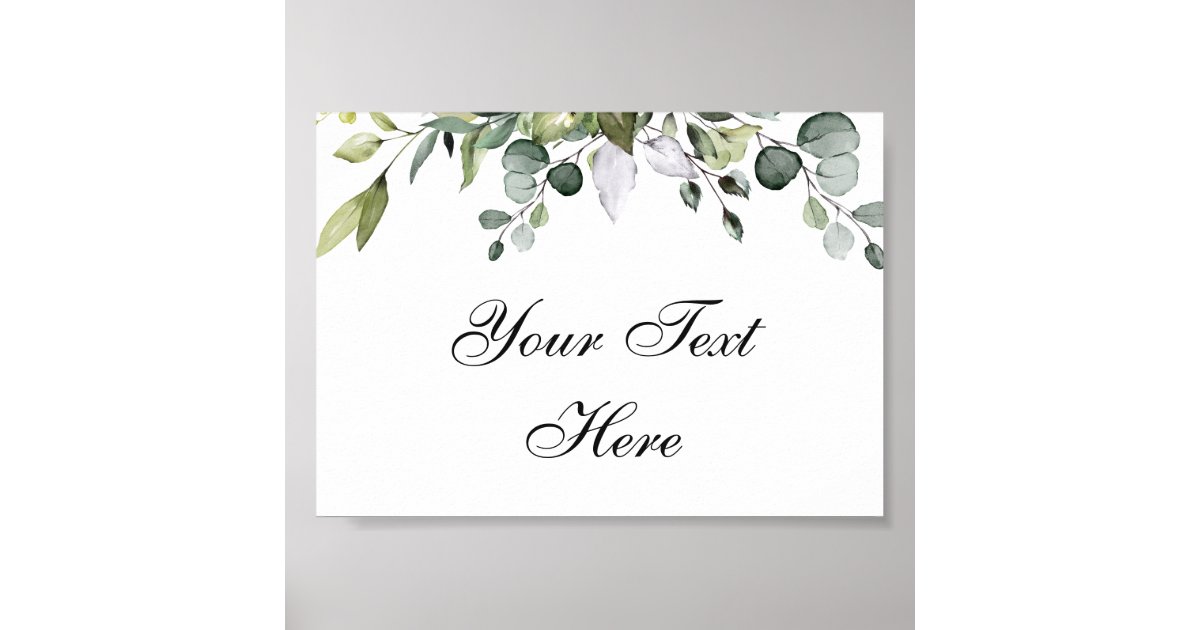 Eucalyptus Watercolor Custom Text Poster | Zazzle