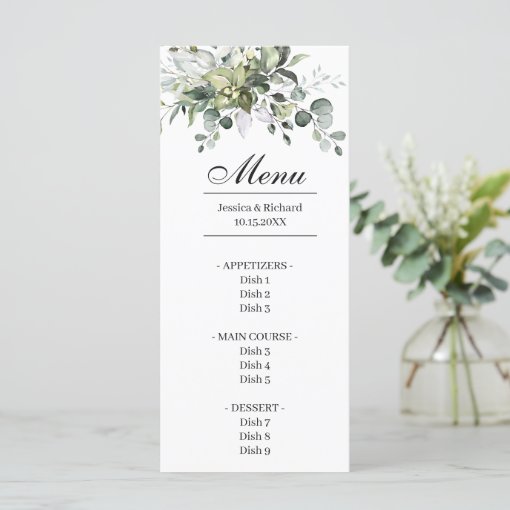 Eucalyptus Watercolor Dinner Menu Card | Zazzle