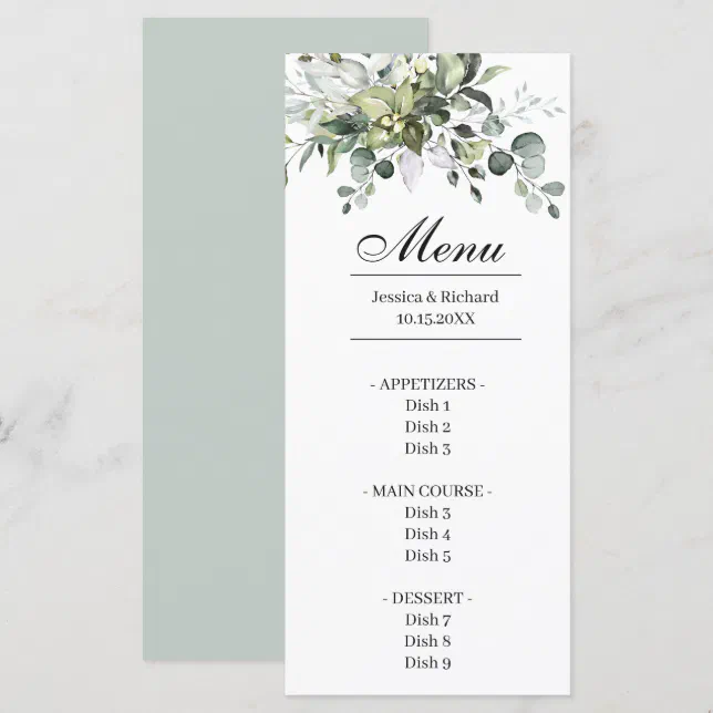 Eucalyptus Watercolor Dinner Menu Card | Zazzle