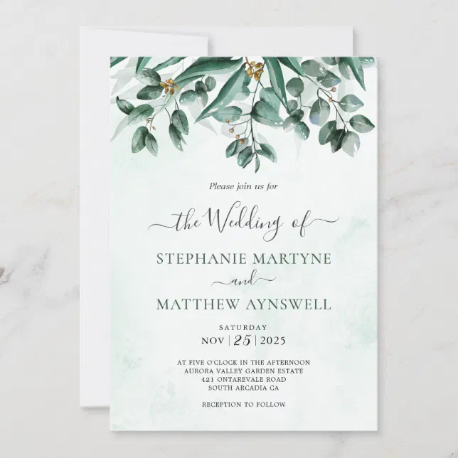 Eucalyptus Watercolor Foliage Wedding Invitation | Zazzle