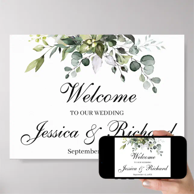 Eucalyptus Watercolor Wedding Welcome Poster Sign | Zazzle