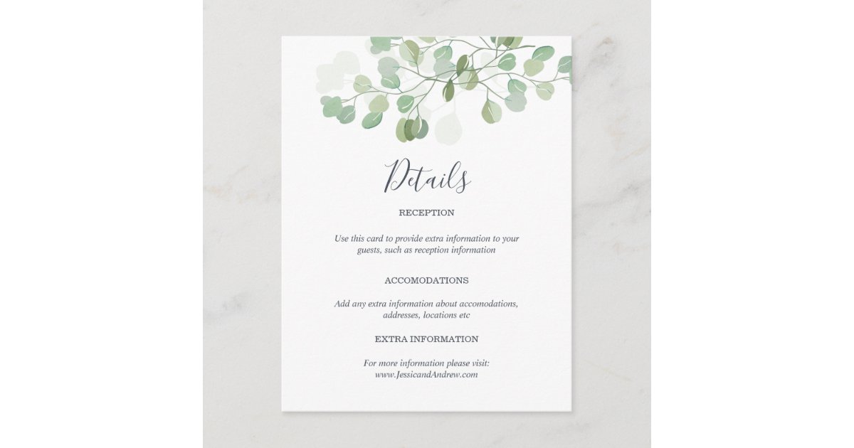 Eucalyptus Wedding Guest Information Card Insert | Zazzle