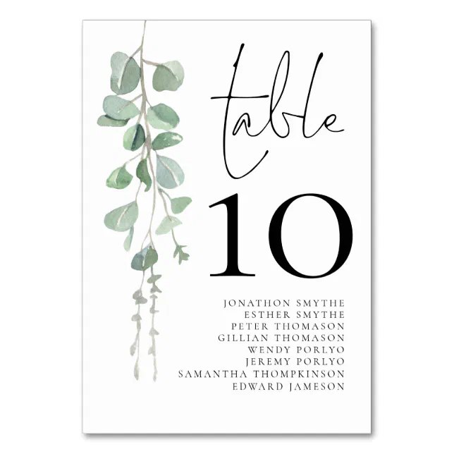 Eucalyptus Wedding Guest Names 3.5x5 Table Number | Zazzle