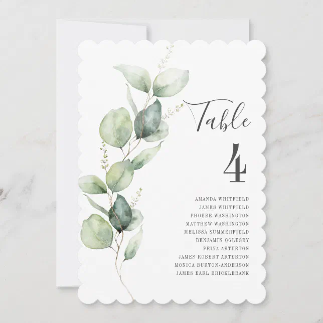Eucalyptus Wedding Reception Seating Table Number | Zazzle