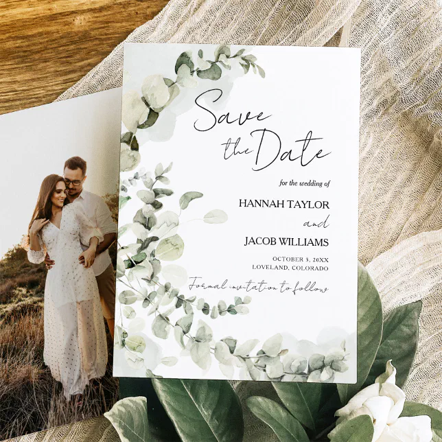 Eucalyptus Wedding Sage Greenery Photo Save The Date | Zazzle