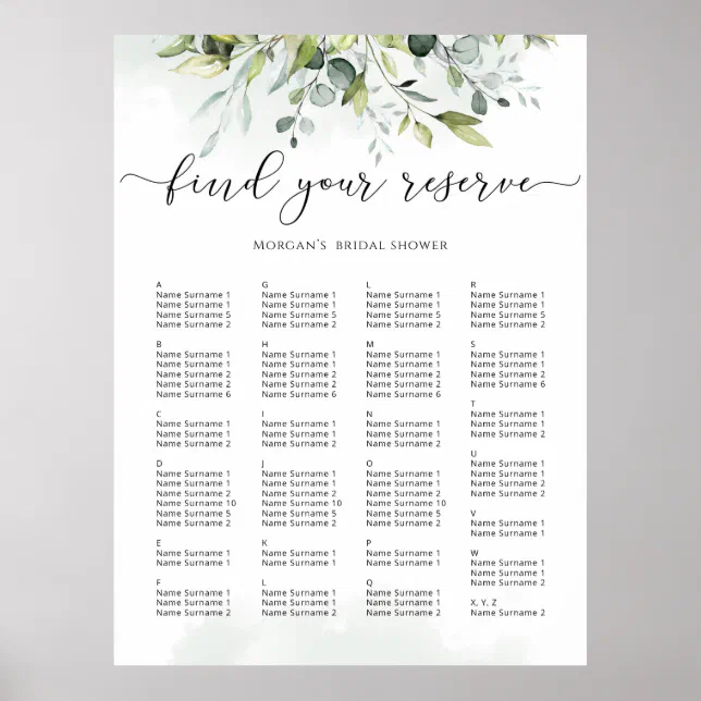 Eucalyptus wedding seating chart | Zazzle