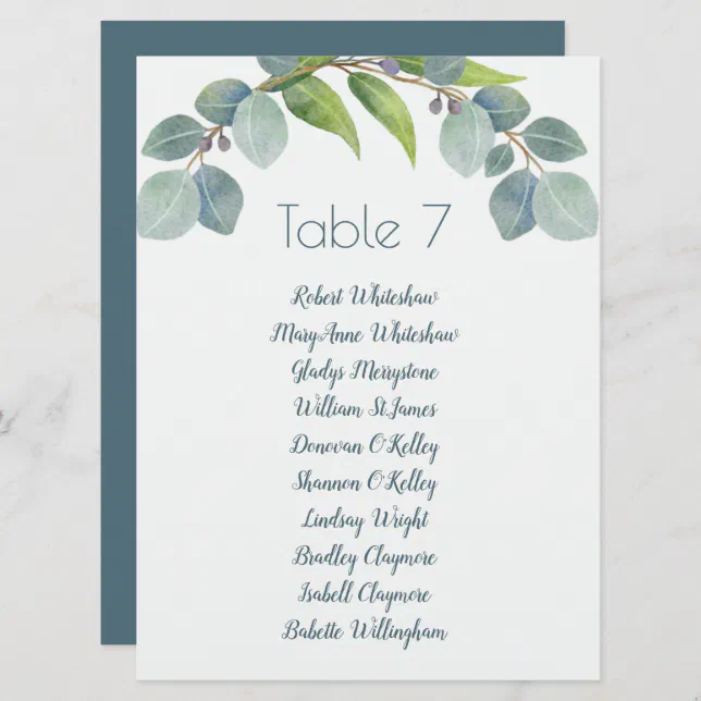 Eucalyptus Wedding Seating Table Number Names List | Zazzle