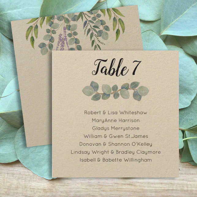 Eucalyptus Wedding Seating Table Number Names List | Zazzle