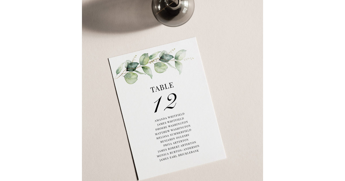 Eucalyptus Wedding Table Number 12 Seating Chart | Zazzle