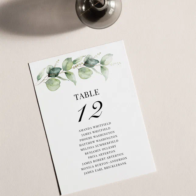 Eucalyptus Wedding Table Number 12 Seating Chart | Zazzle