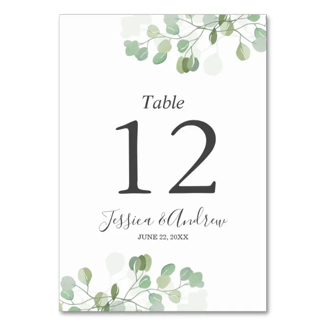 Eucalyptus Wedding Table Number Card Rustic Green | Zazzle