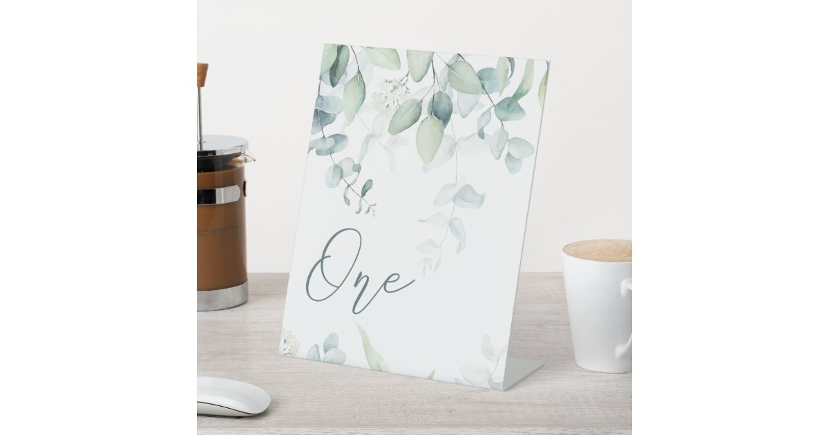 Eucalyptus Wedding Table Number Pedestal Sign | Zazzle