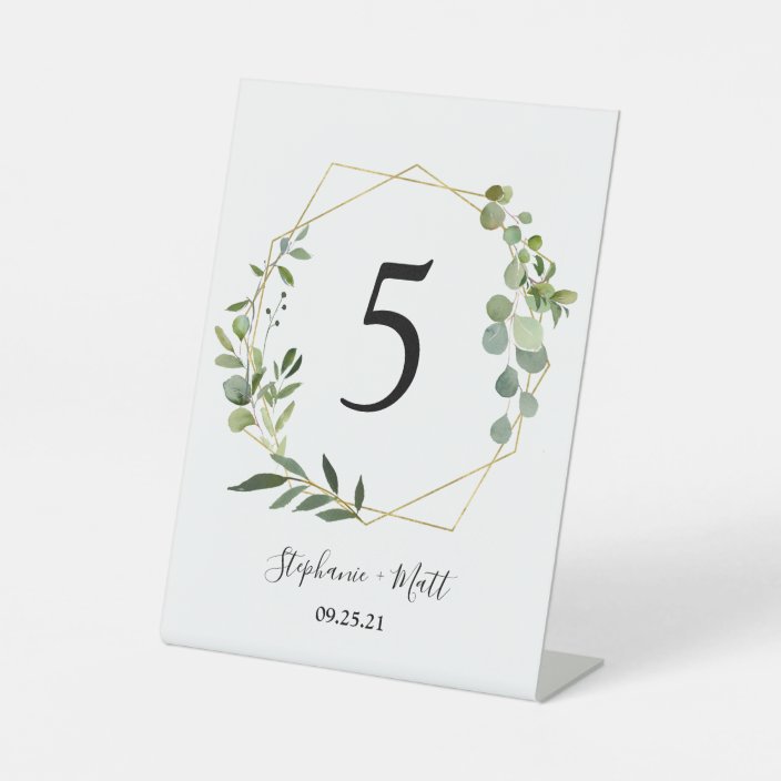 Eucalyptus wedding table number pedestal sign | Zazzle