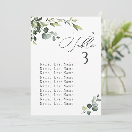 Eucalyptus Wedding Table Number Seating Chart Card | Zazzle