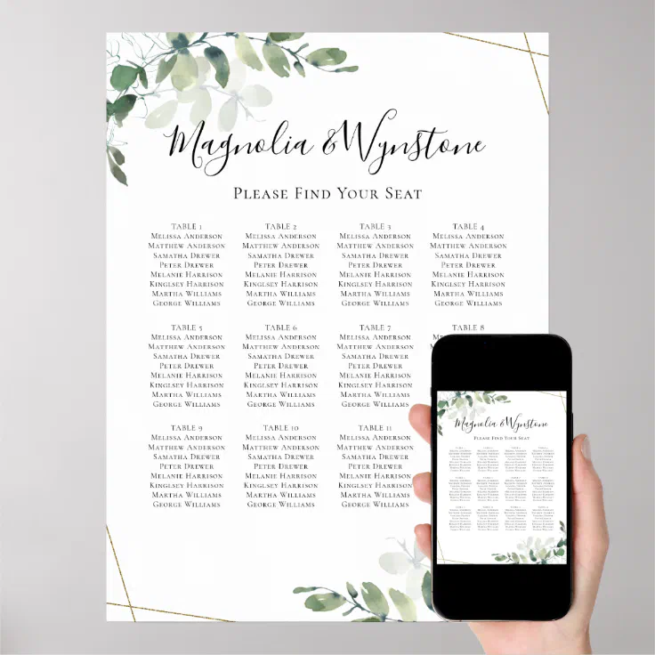 Eucalyptus Wedding Table Seating Chart | Zazzle