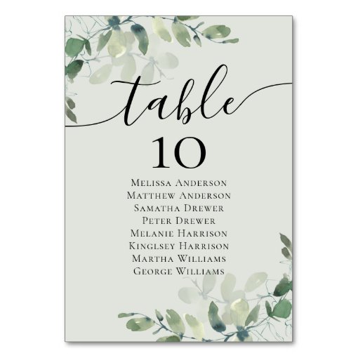 Eucalyptus Wedding Table Seating Chart Table Number | Zazzle