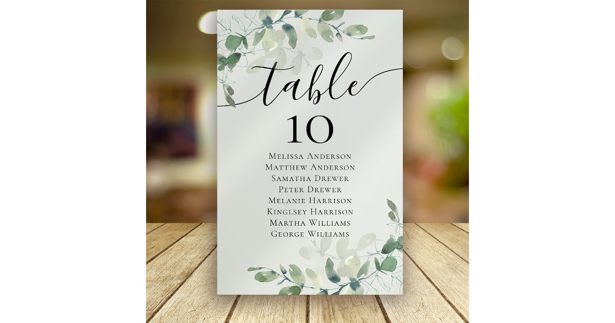 Eucalyptus Wedding Table Seating Chart Table Number | Zazzle