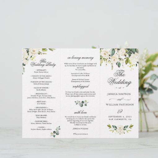 Eucalyptus White Roses Wedding Ceremony Program | Zazzle