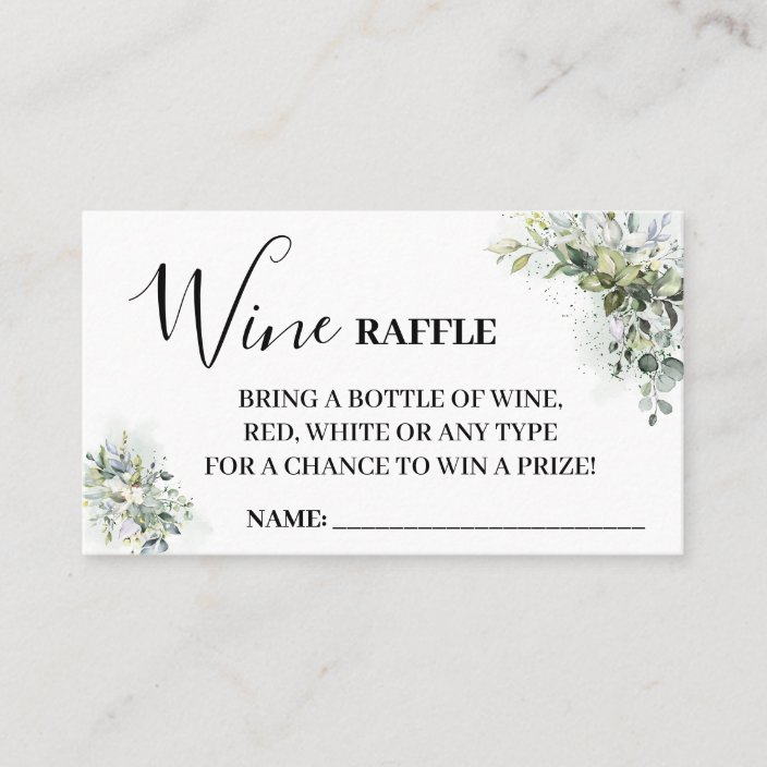 Eucalyptus Wine Raffle Ticket card Bridal Shower | Zazzle.com