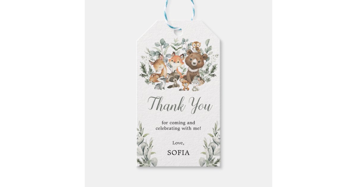 Eucalyptus Woodland Forest Animals Thank You Gift Tags | Zazzle