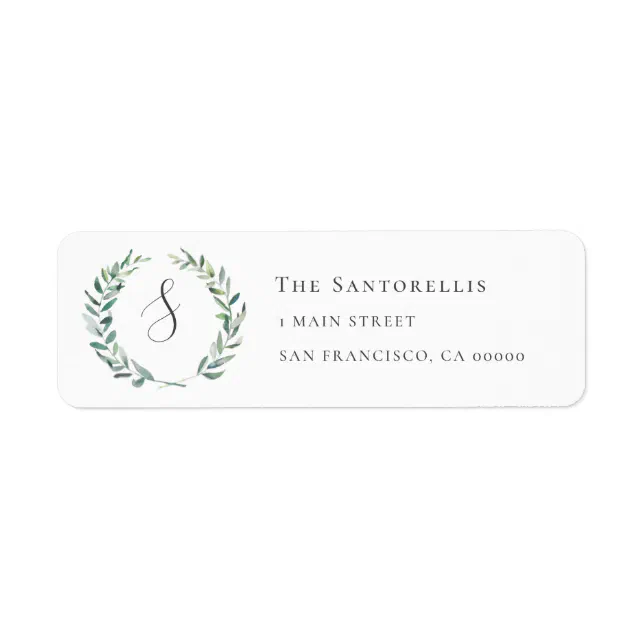 Eucalyptus Wreath Monogram Return Address Labels | Zazzle