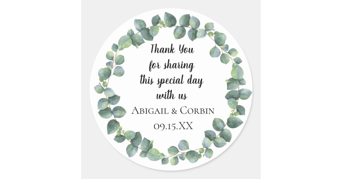 Eucalyptus Wreath Personalized Classic Round Sticker | Zazzle