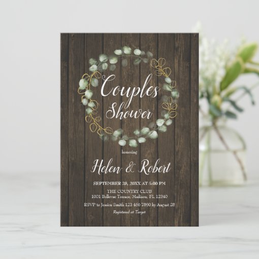 Eucalyptus Wreath Rustic Couples Shower Invitation | Zazzle
