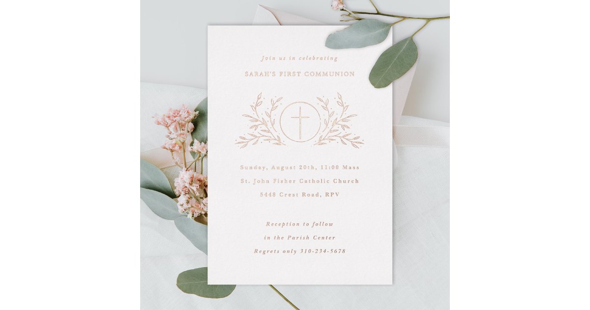 Eucharist First Communion White Foil Invitation | Zazzle
