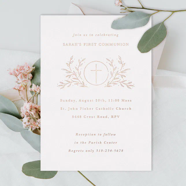 Eucharist First Communion White Foil Invitation | Zazzle