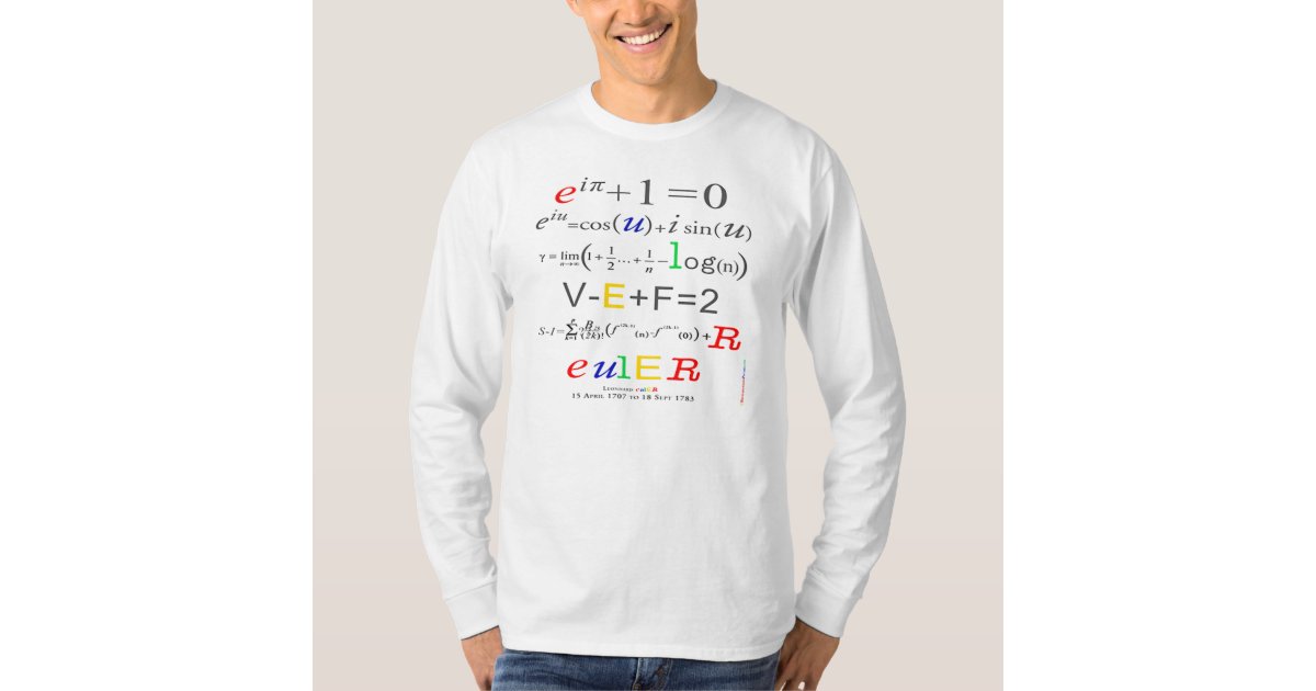 Euler's Formula, Men's Long Sleeved Math T-Shirt: T-Shirt | Zazzle