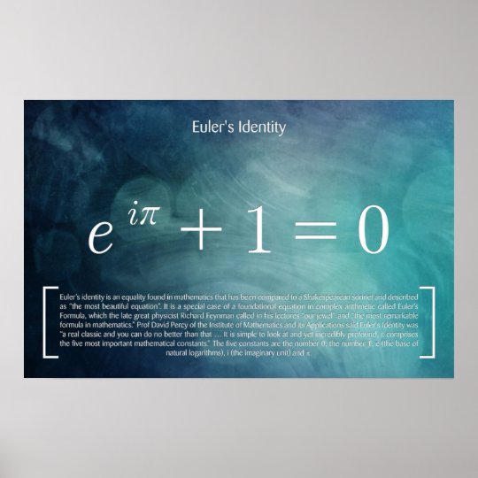 Euler's Identity - Math Poster | Zazzle.com