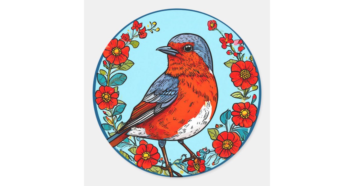 Eurasian robin bird classic round sticker | Zazzle
