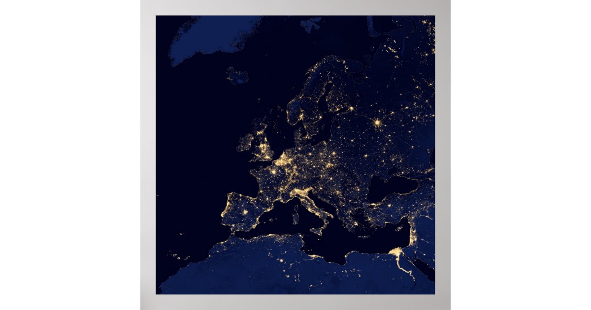 Europe at Night Poster | Zazzle