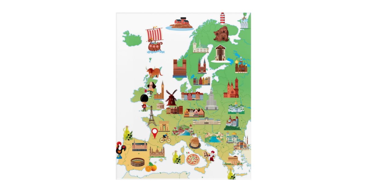 Europe Cartoon Map Acrylic Print | Zazzle