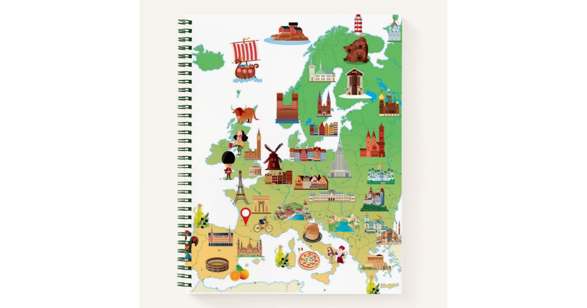 Europe Cartoon Map Notebook | Zazzle